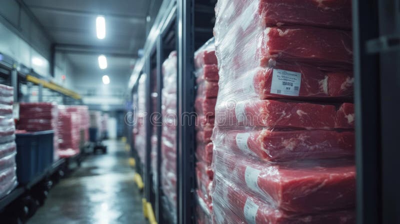 Frozen Meat Packages Stored in a Cold Storage Facility Stock ...