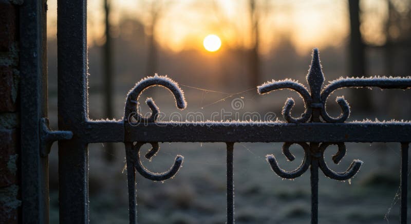 Frozen Metal Gate at Sunrise Stock Illustration - Illustration of ...