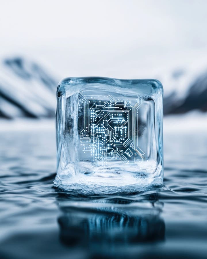 Frozen Microchip Embedded in Ice Block Stock Illustration ...