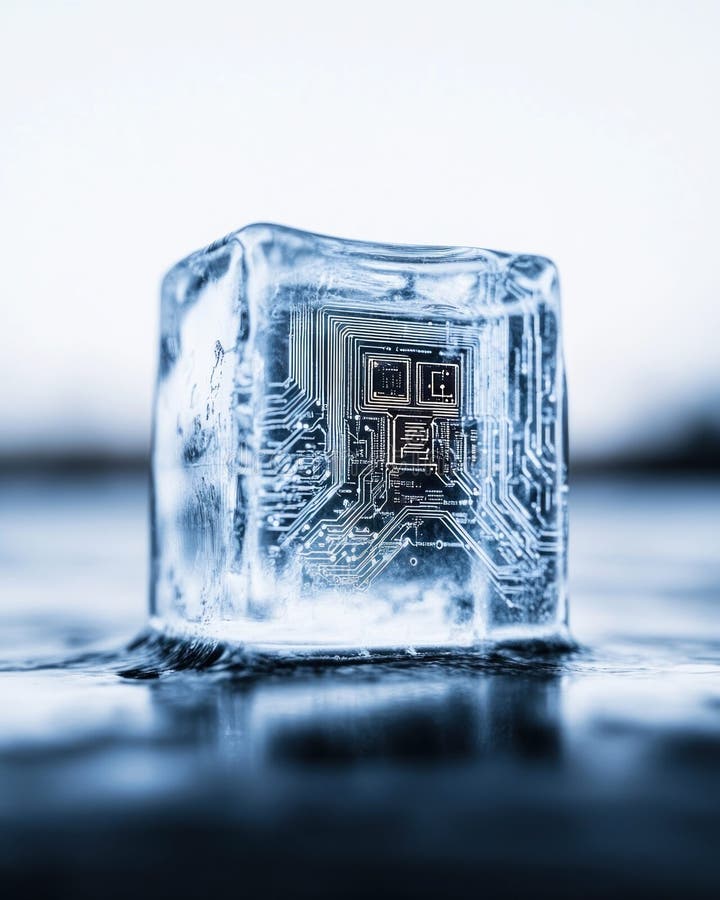 Frozen Microchip Embedded in Ice Block Stock Illustration ...