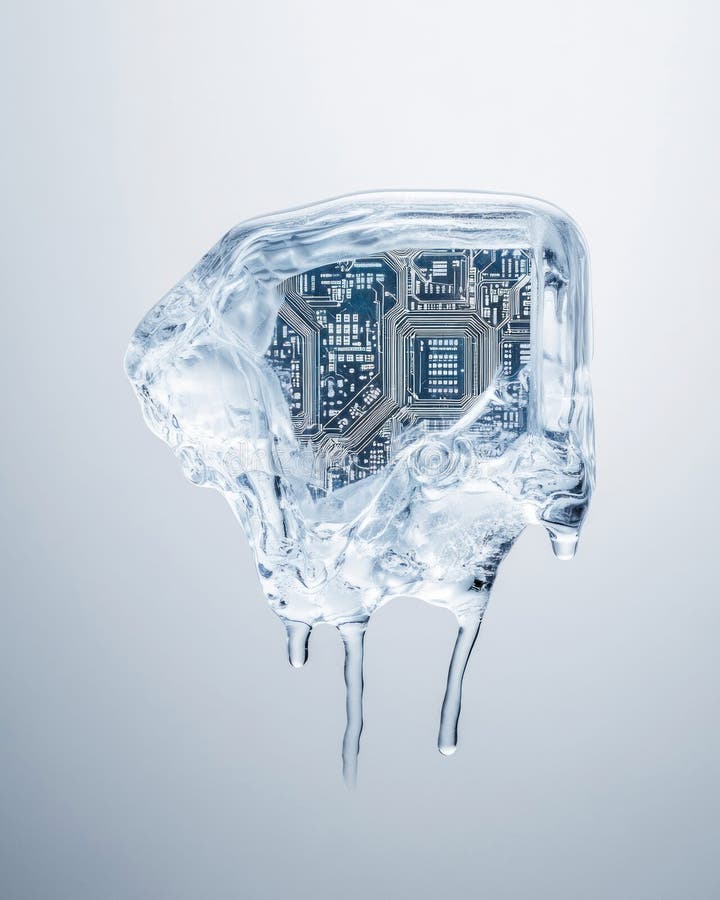 Frozen Microchip Embedded in Ice Block Stock Illustration ...