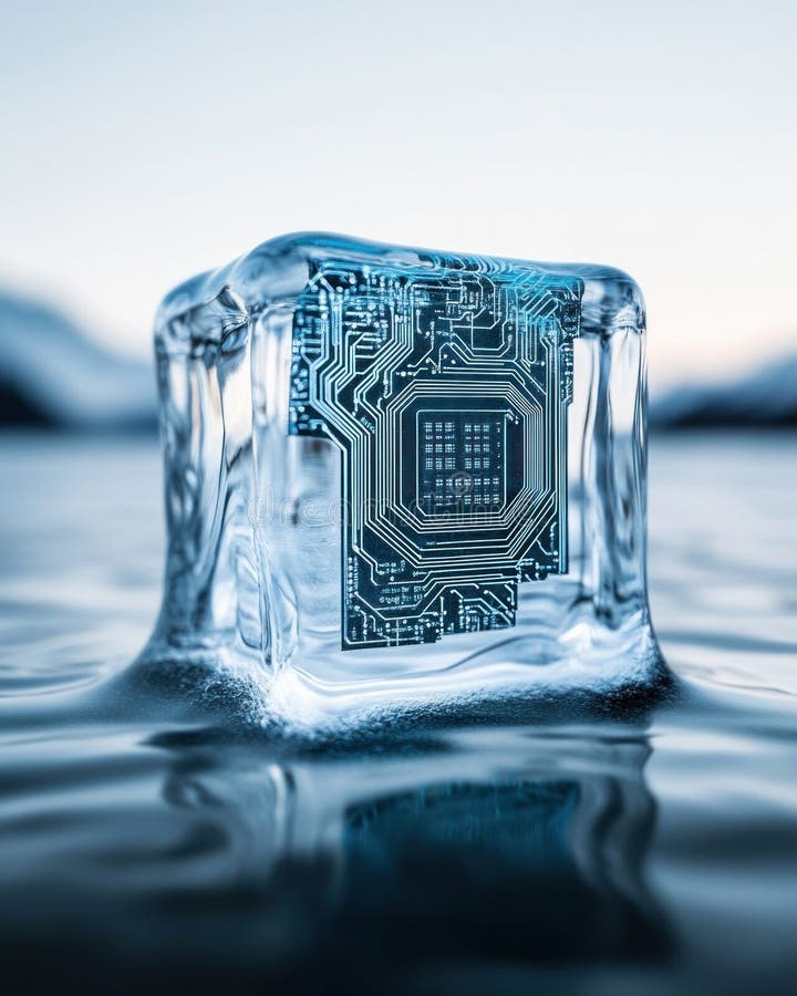 Frozen Microchip Embedded in Ice Block Stock Illustration ...