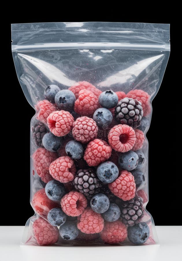 Frozen Mixed Berries in a Clear Plastic Bag Stock Illustration ...