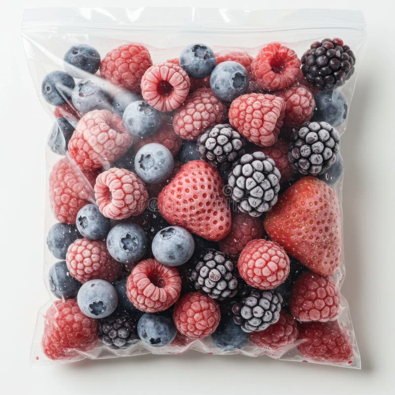 Frozen Mixed Berries in Plastic Bag Stock Illustration - Illustration ...