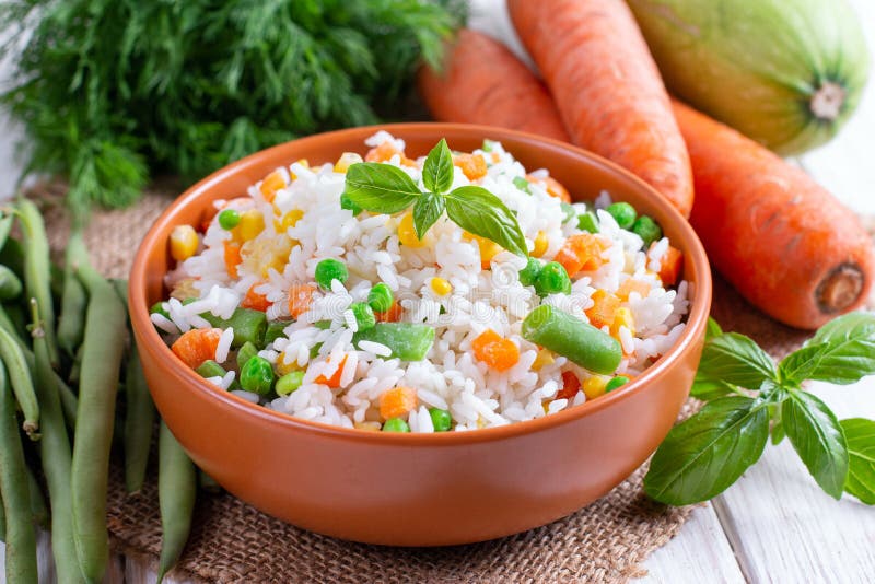 Frozen Mixed Vegetables with Rice Stock Image - Image of frost, peas ...