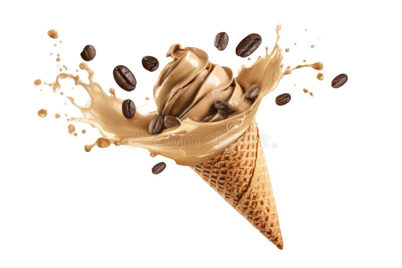Frozen Mocha Ice Cream Flying with a Jet of Espresso Splash and Bean ...