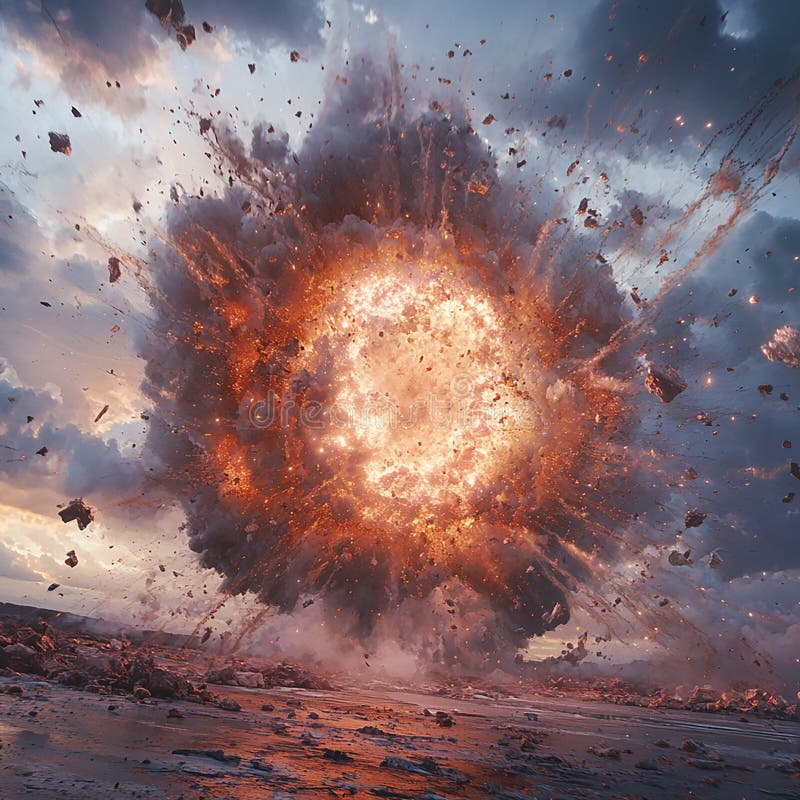 Frozen Moment of an Atomic Explosion with Blasting Shockwave Stock ...