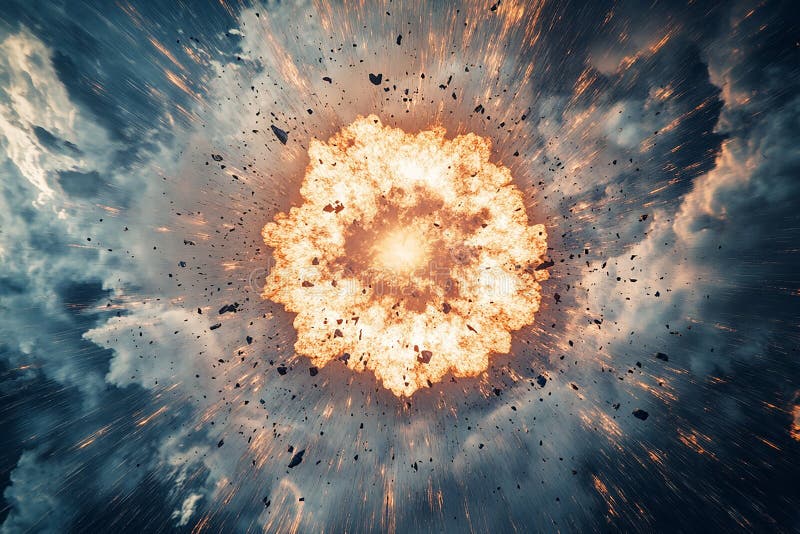 Frozen Moment of an Atomic Explosion with Blasting Shockwave Stock ...