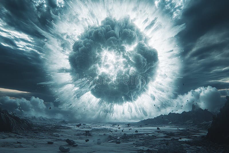 Frozen Moment of an Atomic Explosion with Blasting Shockwave Stock ...