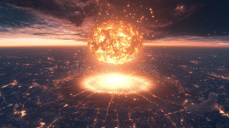 Frozen Moment of an Atomic Explosion with Blasting Shockwave Stock ...