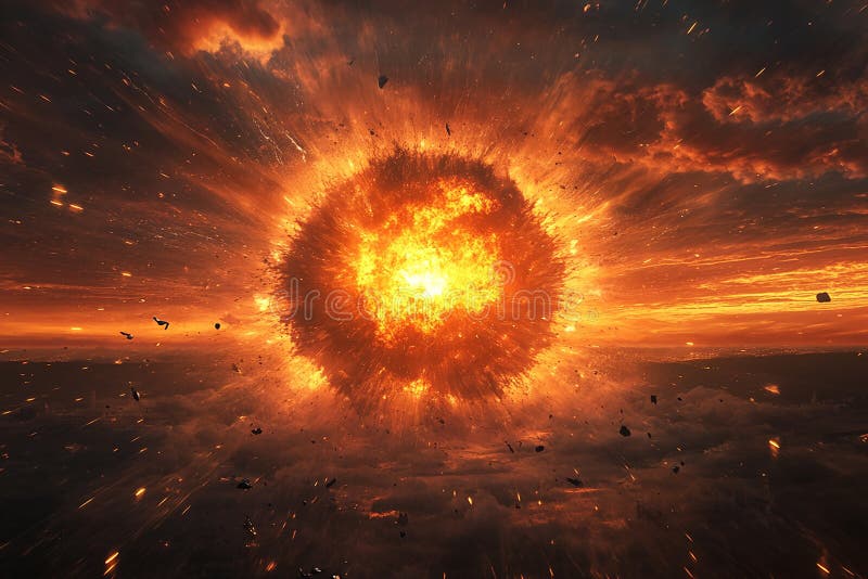 Frozen Moment of an Atomic Explosion with Blasting Shockwave Stock ...