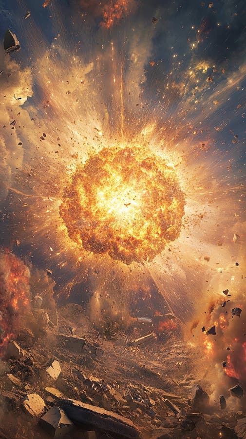 Frozen Moment of an Atomic Explosion with Blasting Shockwave Stock ...