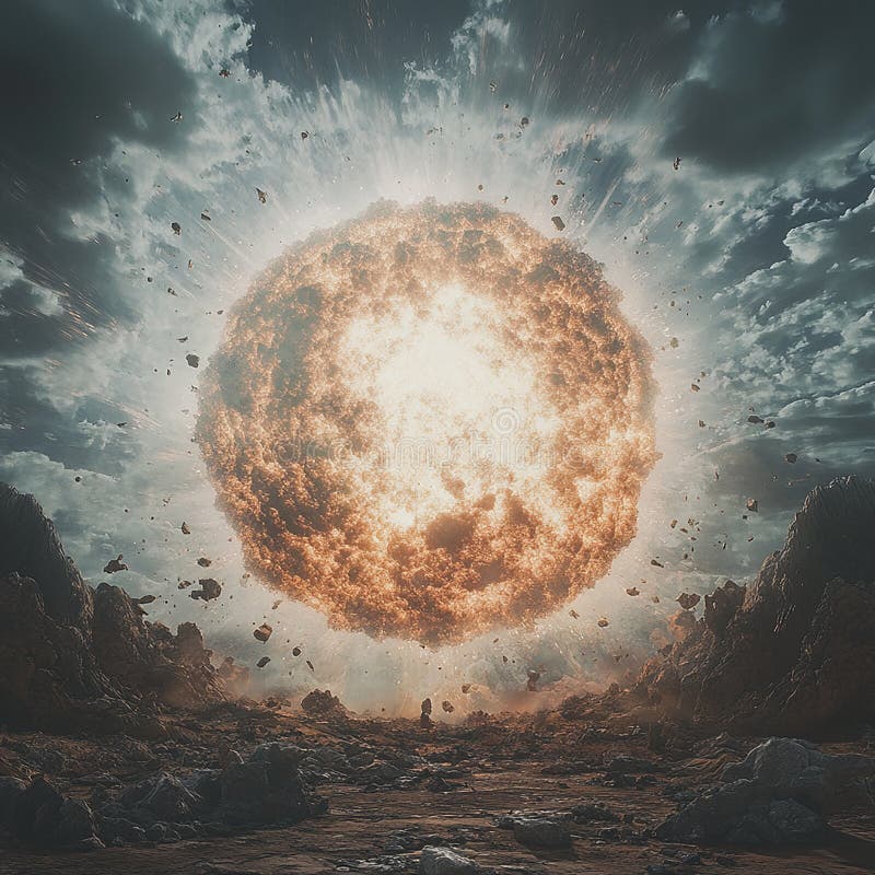 Frozen Moment of an Atomic Explosion with Blasting Shockwave Stock ...