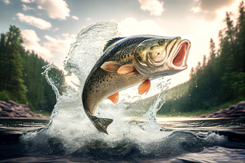 Frozen Moment Fish Jumping Out of the Water. Generative AI, Generative ...