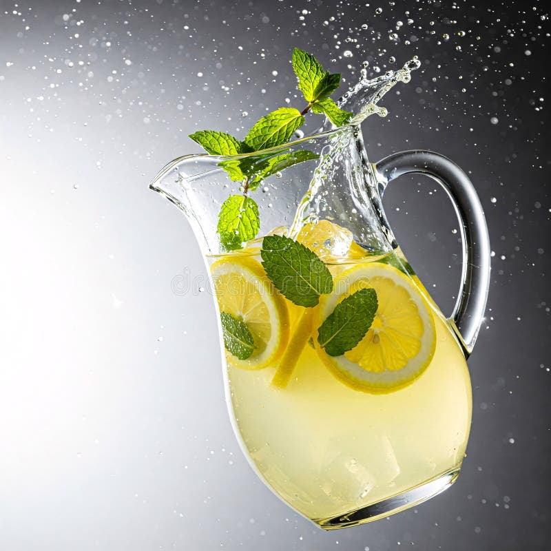 A Frozen Moment of an Ice Cube Falling into a Pitcher of Lemonade Stock ...