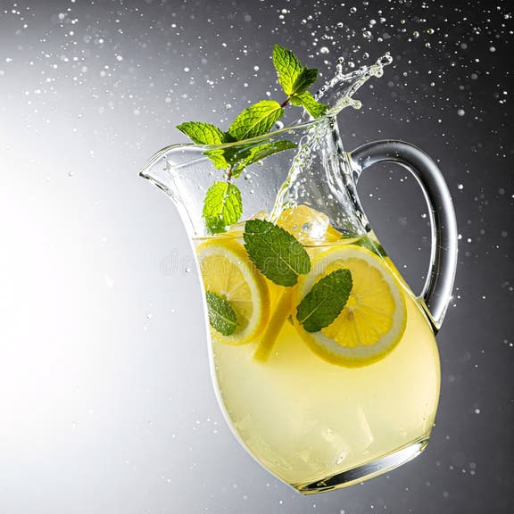 A Frozen Moment of an Ice Cube Falling into a Pitcher of Lemonade Stock ...