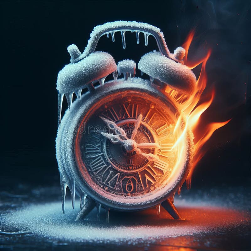 Frozen Moments in Time Fire-Clad Clock Stock Photo - Image of chaos ...