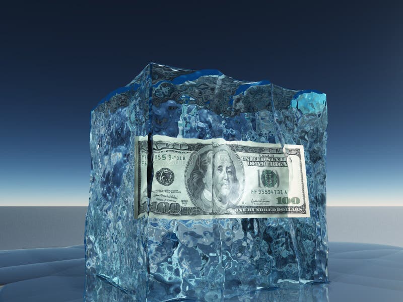 Frozen money in ice cube stock illustration. Illustration of concepts ...
