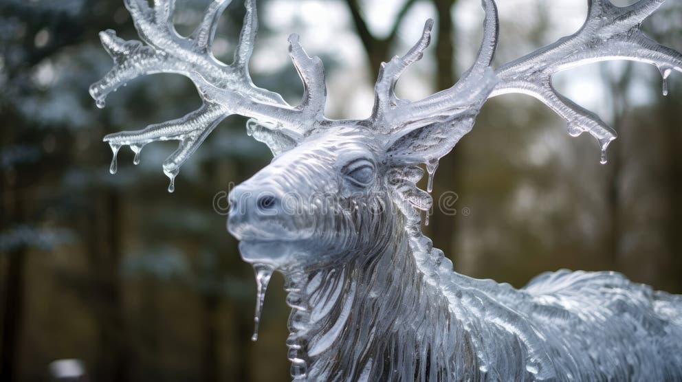 A Frozen Moose Statue with Antlers Stock Illustration - Illustration of ...