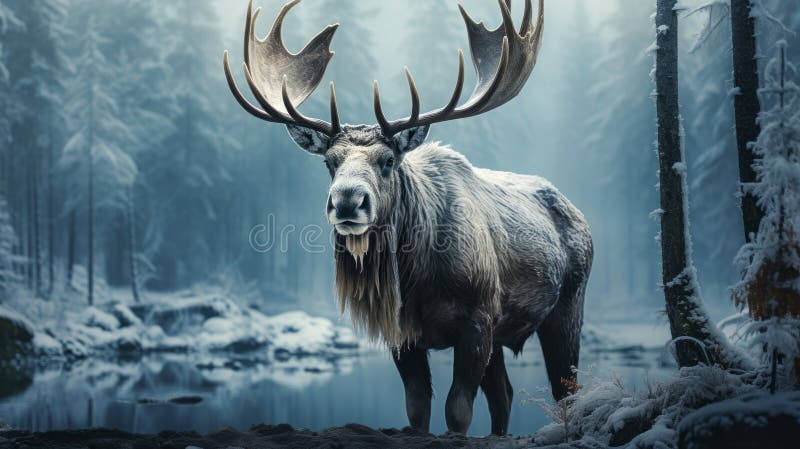 A Frozen Moose Statue with Antlers. Generative AI. Stock Illustration ...
