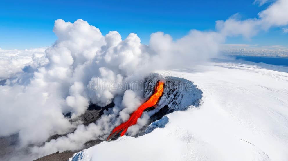 Frozen Mountain Cleaved by Lava Heat. Stock Illustration - Illustration ...