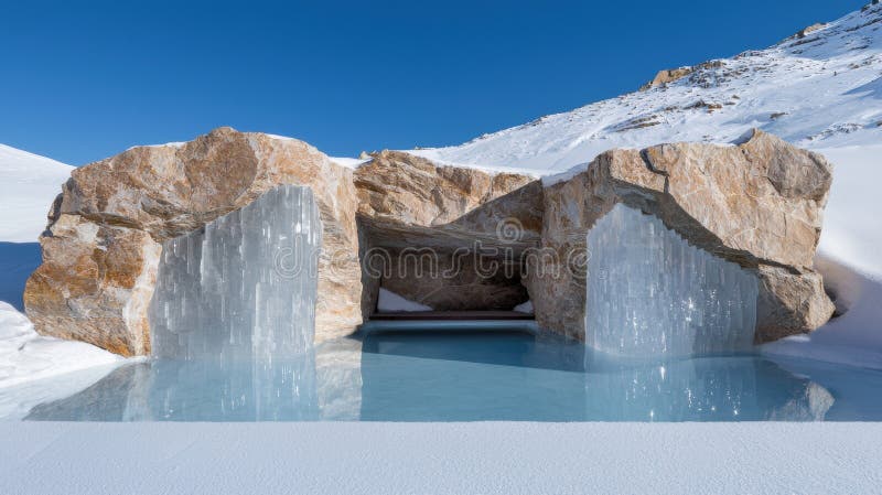 Frozen Mountain Pool with Icy Formations Stock Illustration ...