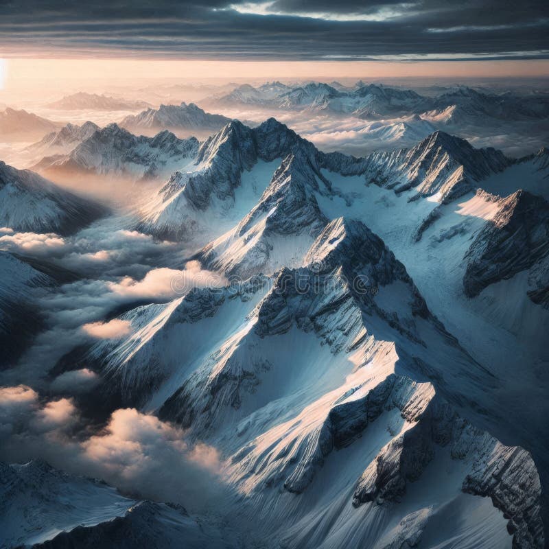 Frozen Mountain Range at Sunrise Stock Illustration - Illustration of dramatic, valley: 358731431