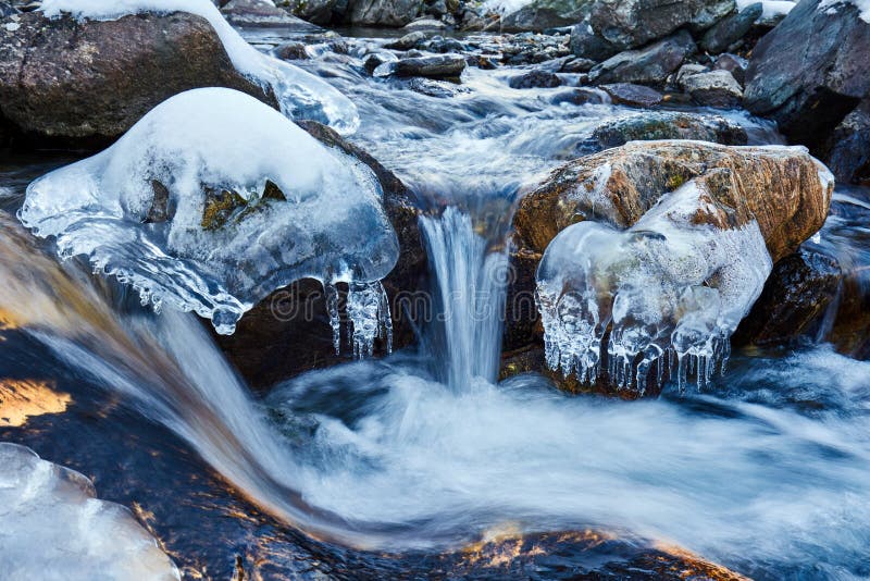 Frozen mountain river stock image. Image of stream, macro - 64771319