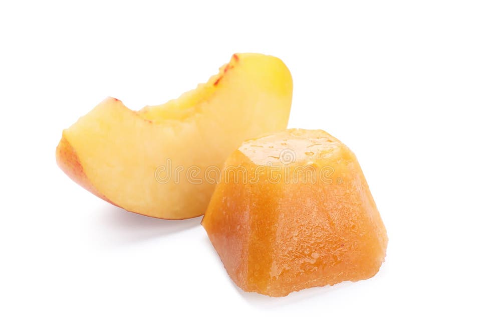 Frozen Nectarine Puree Cube and Fruit on White Background Stock Photo ...