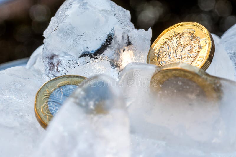 Frozen New British One Pound Sterling Coin Up Close Macro Inside Ice ...