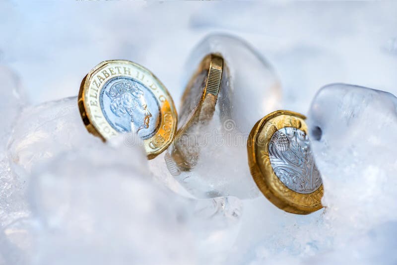 Frozen New British One Pound Sterling Coin Up Close Macro Inside Ice ...