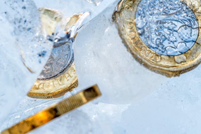Frozen New British One Pound Sterling Coin Up Close Macro Inside Ice ...