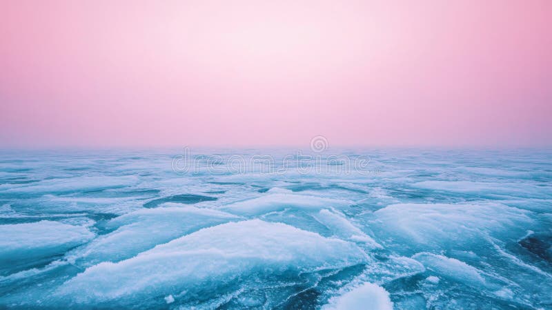 Frozen Ocean Under a Pink Sky Stock Illustration - Illustration of ...