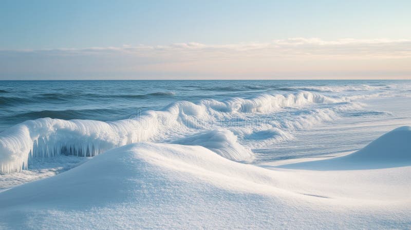 Frozen Ocean Waves on a Snowy Beach Stock Illustration - Illustration ...