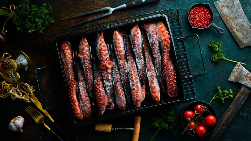 Frozen Octopus Tentacles in a Plastic Box. Stock Image - Image of squid ...