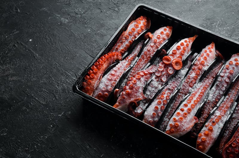 Frozen Octopus Tentacles in a Plastic Box. Stock Photo - Image of fish ...