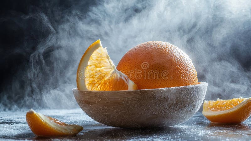 Frozen Orange with Dramatic Steam Effect Stock Image - Image of orange ...