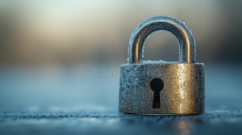 A Frozen Padlock with Ice Crystals on a Cold Surface. Stock Image ...