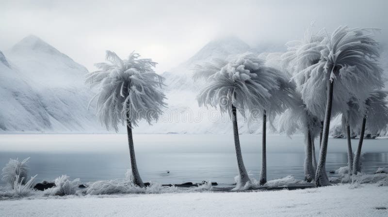 Frozen Palm Trees in the Snow, AI Stock Illustration - Illustration of ...