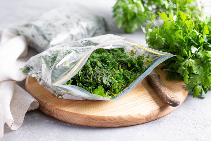 Frozen Parsley in a Plastic Bag. Frozen Vegetables Stock Photo - Image ...