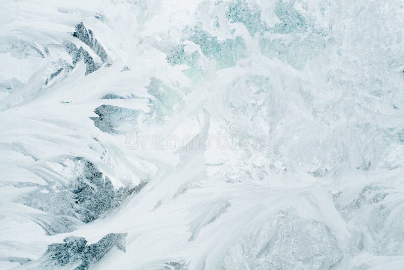 Frozen Pattern on the Window Glass in the Winter and Tinted in Blue ...