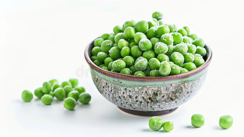 Frozen Peas in Bowl Isolated on White. Vegetable Preservation ...