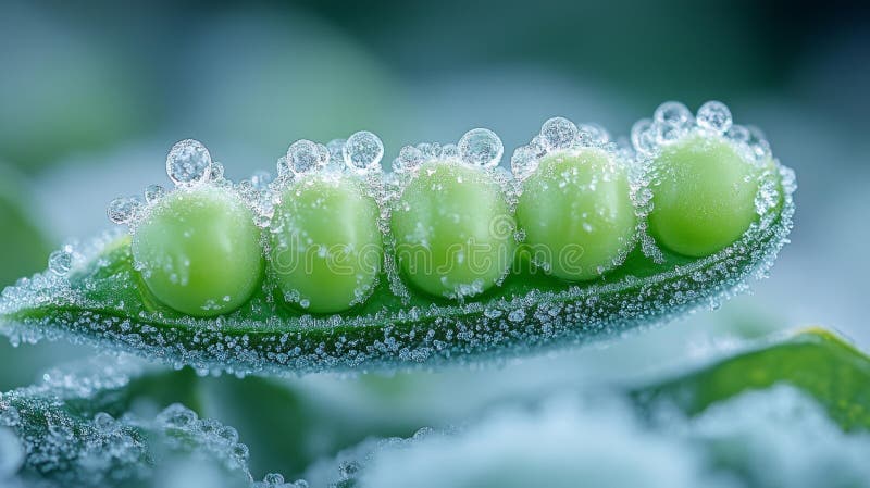 Frozen Peas with Frost on a Leaf Symbolizing Nutrient Preservation ...