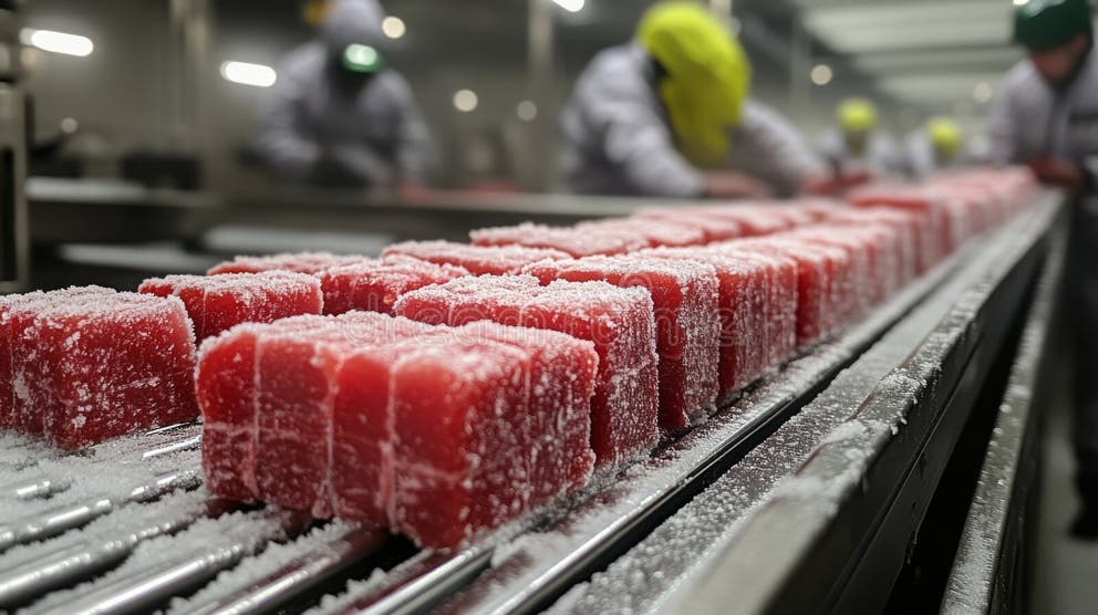 Frozen Perishable Goods Being Processed in a Cold Storage Facility for ...