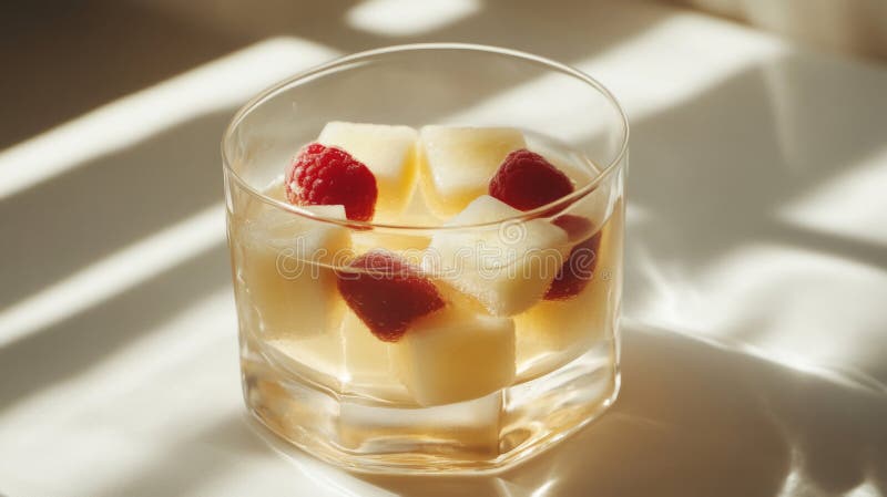 Frozen Pineapple and Raspberry Ice Cubes in a Glass Stock Illustration ...