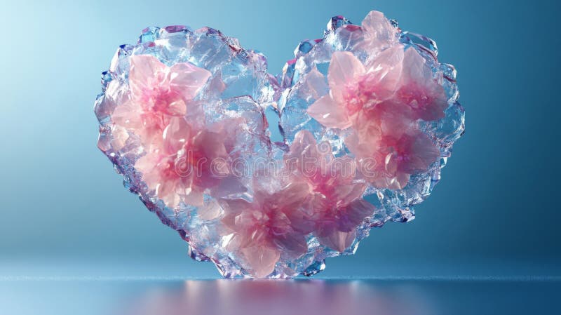Frozen Pink Flowers Inside a Crystal Heart Stock Illustration ...