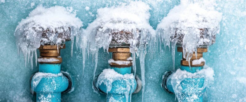 Frozen Pipes are Evident in a Residential Setting, with Significant Ice ...