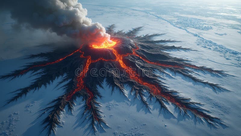 Frozen Planet with Active Volcanoes Lava Rivers and Icy Terrain Stock ...