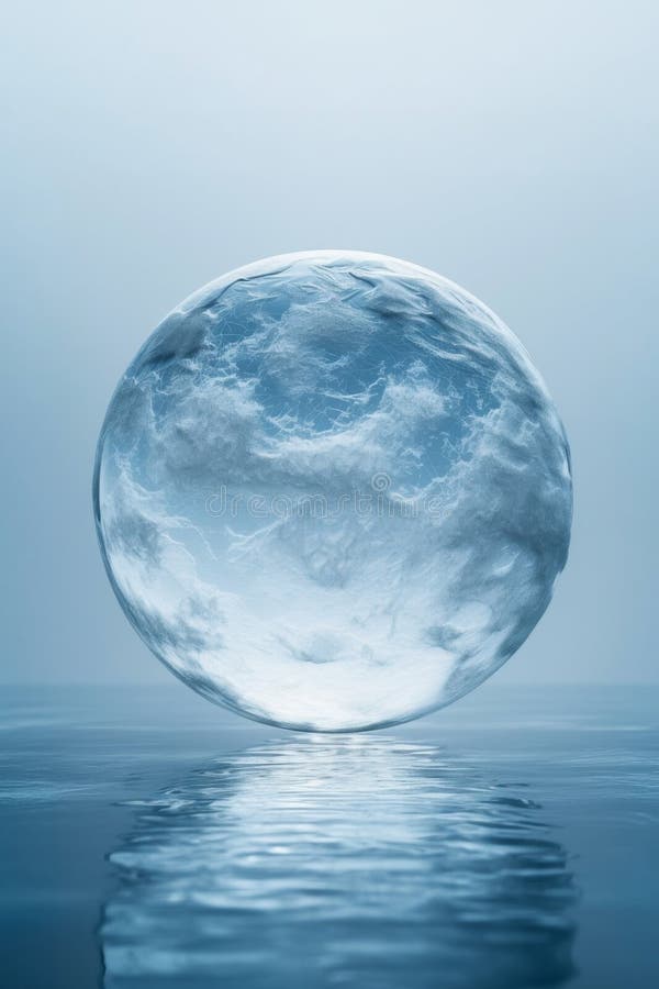 Frozen Planet Earth Melting on Water Surface Reflecting Light Under ...