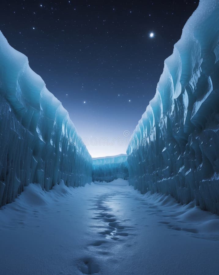 Frozen Planet S Enigmatic Ice Wall Under Starry Night Stock Photo ...